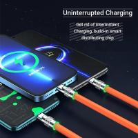 China 120W 6A Fast Charging Cable 1.2m Liquid Silicone 3-in-1 USB Type C Micro Connector for Mobile Phones for sale
