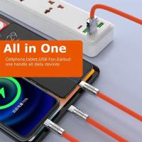 China 120W 6A Fast Charging Cable 1.2m Liquid Silicone 3-in-1 USB Type C Micro Connector for Mobile Phones for sale