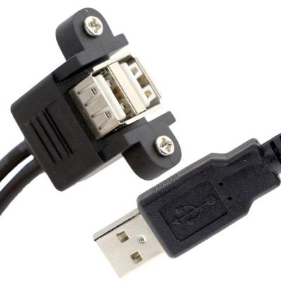 China Screw Locking Dual USB 2.0 Panel Mount Extension Cable 0.5m 1m 2m 3m 5m with CE RoHS Certification for sale