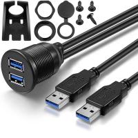 China Waterproof Dual USB 3.0 Flush Mount Extension Cable 1m for Car Motorcycle Dashboard Panel for sale