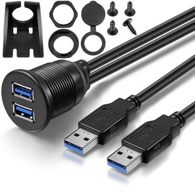 China Waterproof Dual USB 3.0 Flush Mount Extension Cable 1m for Car Motorcycle Dashboard Panel for sale