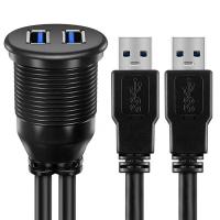 China Waterproof Dual USB 3.0 Flush Mount Extension Cable 1m for Car Motorcycle Dashboard Panel for sale