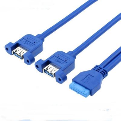 China Dual Panel Mount USB 3.0 A Female to IDC 20 Pin Female Motherboard Cable 1m for sale