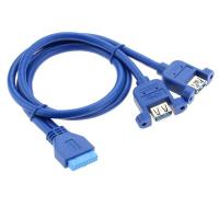 China Dual Panel Mount USB 3.0 A Female to IDC 20 Pin Female Motherboard Cable 1m for sale