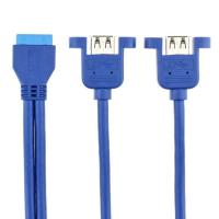 China Dual Panel Mount USB 3.0 A Female to IDC 20 Pin Female Motherboard Cable 1m for sale