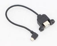China Custom Screw Locking 90 Degree Angle Micro B Male USB 2.0 Type B Female Panel Mount Extension Cable for sale