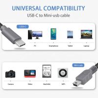 China USB Type C to Mini 5 Pin OTG Adapter Cable 0.25m/0.5m/1m for Camera Data Transfer and Charging for sale