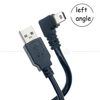 China 90° Left Angle USB A Male to Mini 5P Cable for PS3 Controller - 1M Length, 2A Charging Current for sale