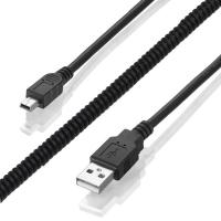 China Spring Coiled USB 2.0 Mini B Extension Cable 1m-3m Length with 0.5A-2A Charging for Camera and PS3 for sale
