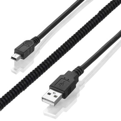 China Spring Coiled USB 2.0 Mini B Extension Cable 1m-3m Length with 0.5A-2A Charging for Camera and PS3 for sale