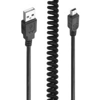 China Spring Coiled USB 2.0 Mini B Extension Cable 1m-3m Length with 0.5A-2A Charging for Camera and PS3 for sale