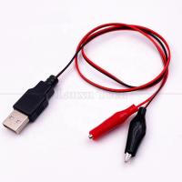 China USB Male to Dual Copper Alligator Clips Test Leads 60cm 2A Charging Cable for Electrical Circuit for sale