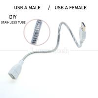 China Flexible Metal Stainless Steel USB Extension Cable Male to Female 30cm 2A for LED Light Fan for sale
