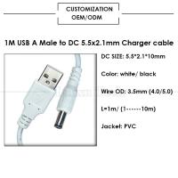 China USB A Male to 2.1x5.5mm DC Barrel Jack Power Charging Cable 1m 24AWG 5V 2A for Router for sale