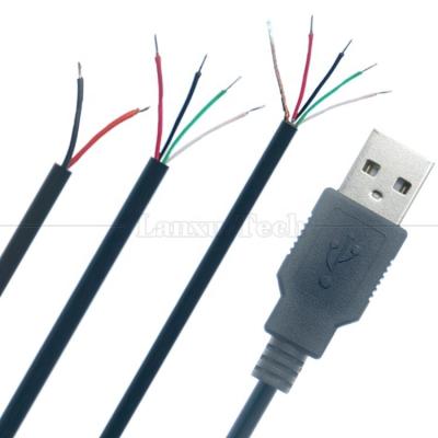China Custom USB 2.0 Type A Male to Stripped Tinned 2/3/4 Wire Pigtail Cable 1m Length 600mA Charging for sale