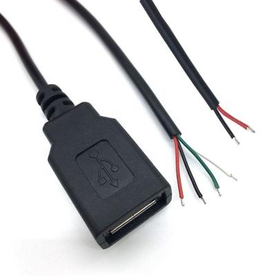 China USB 2.0 Type A Female to Open Pigtail 4 Wire Tinned Cable 0.3m for LED Strip Charging for sale