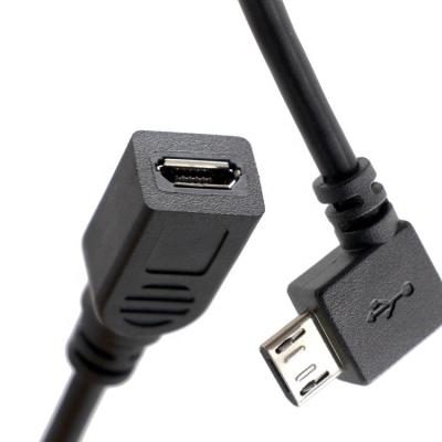 China 90 Degree Right Angle Micro USB 2.0 Extension Cable with 2A Charging Support and 0.2m-3m Length Options for sale