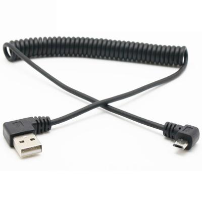 China Custom 1M 90 Degree Right Angle USB A to Micro B Coiled Charging Cable 2A for sale