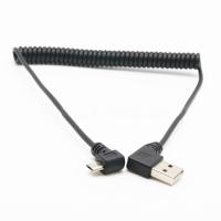 China Custom 1M 90 Degree Right Angle USB A to Micro B Coiled Charging Cable 2A for sale