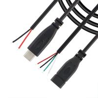 China OEM USB Type C Male Female to Stripped Open Wire End Pigtail Cable 2 4 Cores 1m for sale