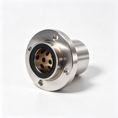 China Embedded Round Flange Linear Bearing, Bronze Graphite Insert Bushing, Maintenance-free Linear Motion Bushing for sale