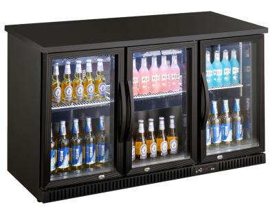 China 3 Door Glass Back Bar Refrigerator Automatic Drain Water Evaporating Type for sale