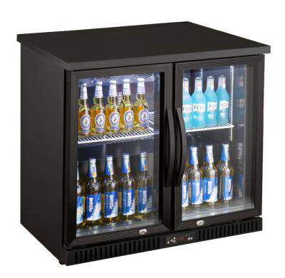 China Bottom Back Mount Bar Drink Cooler , 2 Door Glass Bar Fridge With PVC Coating Shelf for sale