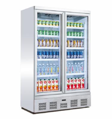China Upright Commercial Beverage Refrigerator , Bottom Mount Double Door Display Freezer for sale