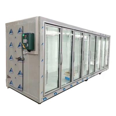 China High performance double anti-fog walk in glass door cold room storage 4 door supermarket refrigerator for sale