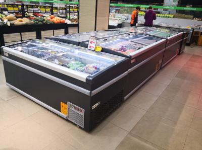 China Commercial Island Freezer Refrigerator Display Showcase With Glass Sliding Door for sale
