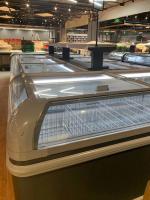 China Supermarket Island Freezer Sliding Glass Curved Lid Chest Combined Island Fridge Freezer for sale