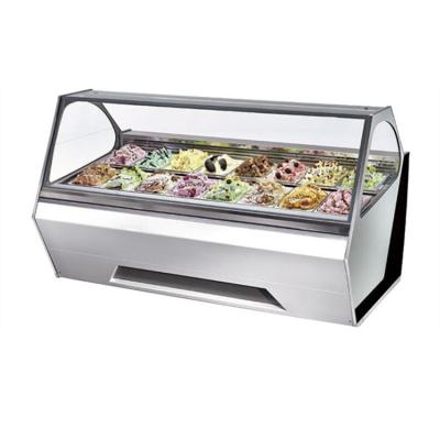 China 12 Pans Italian Gelato Showcase , Curved Glass Freezer For Ice Cream Display for sale