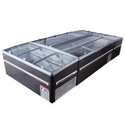 China Supermarket glass sliding door chest single temperature island display deep freezer for sale