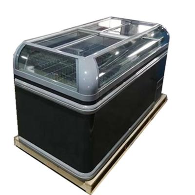 China Supermarket Commercial Island Freezer Sliding Glass Curved Lid Chest Combined Island Fridge Freezer for sale