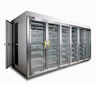 China Glass Door Polyurethane Cold Stroage Room Supermarket Milk Drinks Walk In Cooler for sale