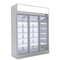 China Commercial upright glass door freezer, auto defrost frozen food display refrigerator for sale