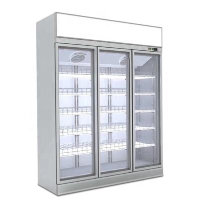 China Commercial upright glass door freezer, auto defrost frozen food display refrigerator for sale