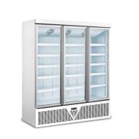 China Digital control glass doors deep freezer frozen food display refrigerator with fan cooling for sale