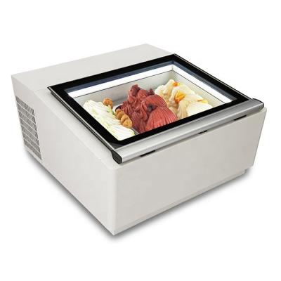 China Small Desktop Ice Cream Showcase Square Glass Display Freezer for Hotel for sale