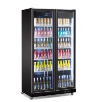 China Double Door Upright Display Fridge Bar Cold Drink Beer Display Cooler With LED Lights for sale