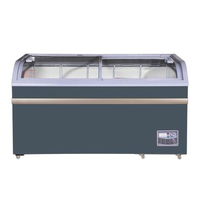 China Display hard ice cream chest freezer with curved glass top horizontal freezer for shop for sale