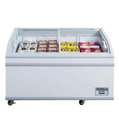 China Commercial supermarket deep chest glass top freezer fish display fridge frozen food display freezer for sale