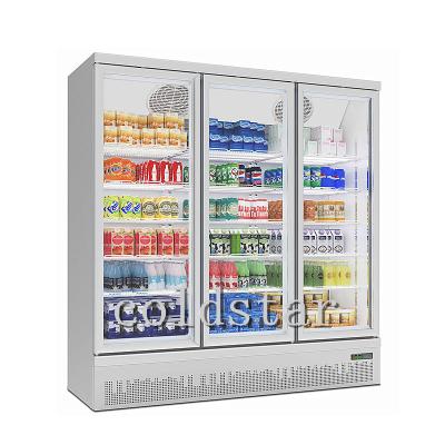 China Supermarket 3 glass doors refrigerator drink display cooler yogurt milk refrigerator showcase for sale
