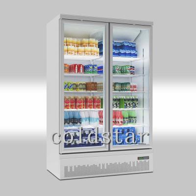 China Double Glass Door Refrigerator Freezer Energy Drinks Display Cooler for sale