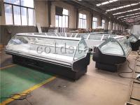 China Deli curved display refrigerator showcase 2m to 4m with lifing door/sliding glass door for sale