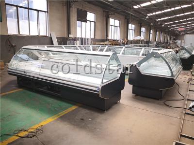China Deli curved display refrigerator showcase 2m to 4m with lifing door/sliding glass door for sale
