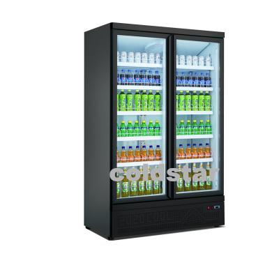China Supermarket 2 Glass Doors Beverage Cooler Equipment Bottom Mount Vertical Display Fridge for sale
