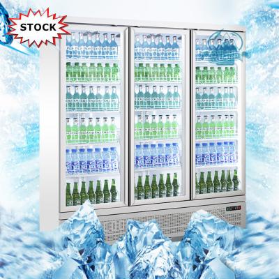China Embraco Compressor R290 Soft Drink Display Fridge 1500L Glass Door Refrigerator Showcase for sale