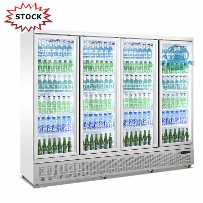 China Supermarket 4 Doors Refrigerator Showcase R290 Upright Glass Door Display Cooler for Drink for sale