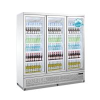 China Three doors glass door display refrigerator freezer Fan cooling upright drinks cooler -white for sale